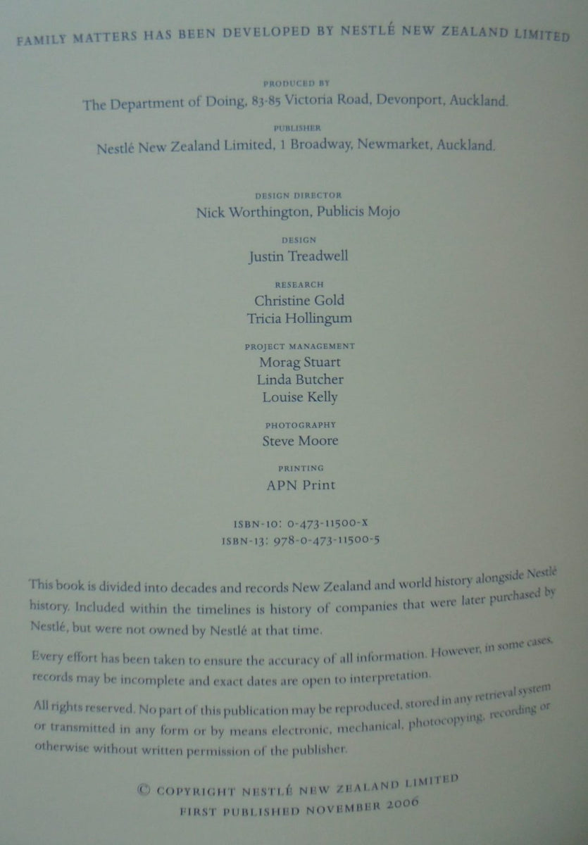 Family Matters. 120 Years Of Nestle In New Zealand. – Phoenix Books NZ