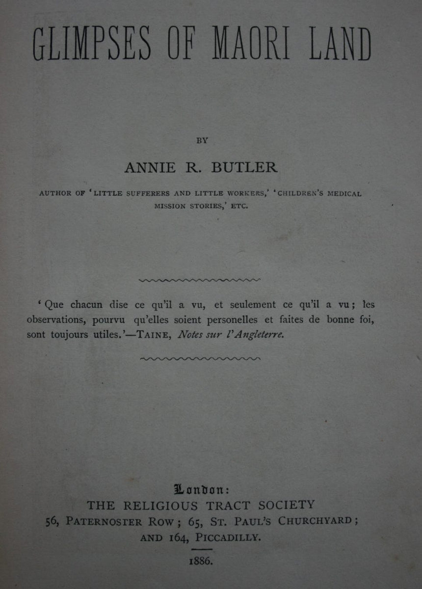 Glimpses of Maori Land by Annie R. Butler. (1886) – Phoenix Books NZ