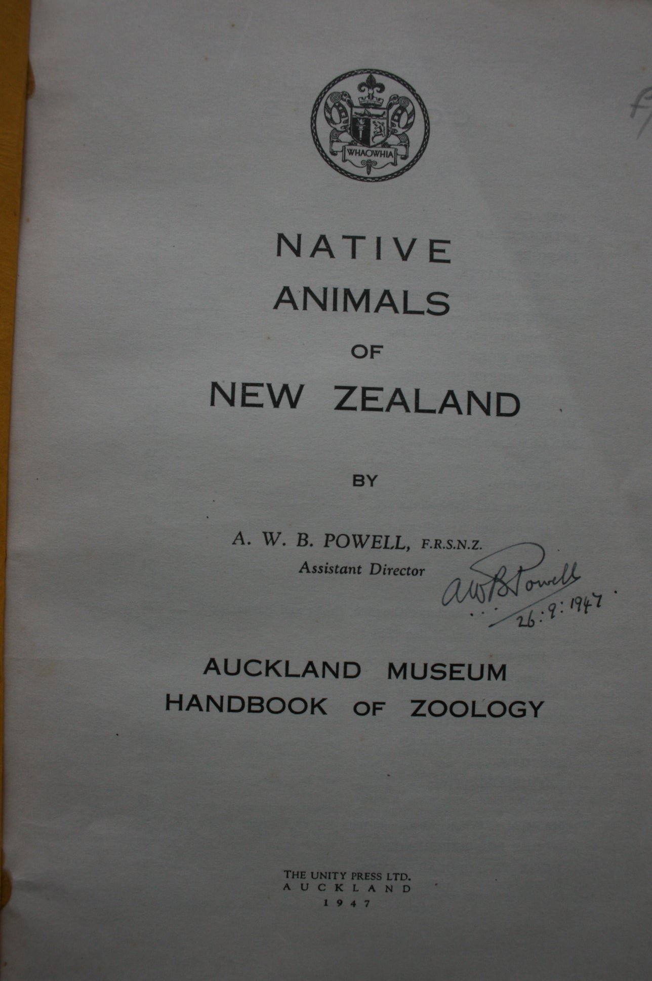 Native Animals of New Zealand Auckland Museum Handbook of Zoology. SIG ...