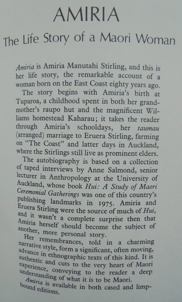Amiria: The life story of a Maori woman by Stirling, Amiria Manutahi ...